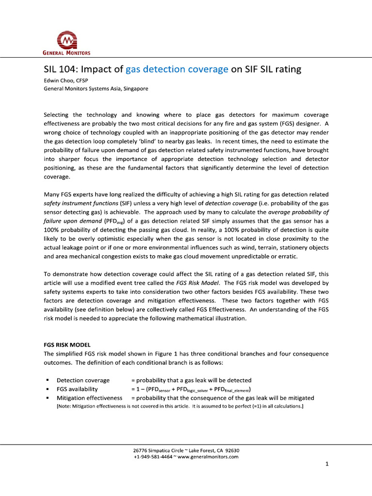 SIL 104 - Impact of Gas Detection Coverage On SIF SIL Rating | PDF