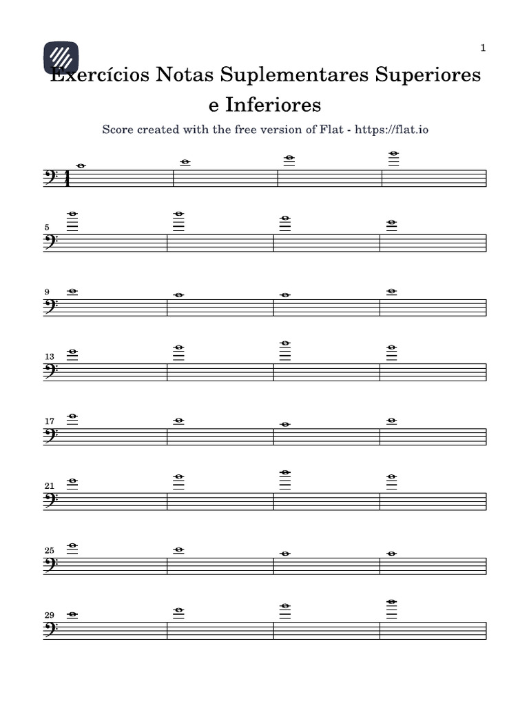Exercícios Notas Suplementares - Clave de Fá | PDF