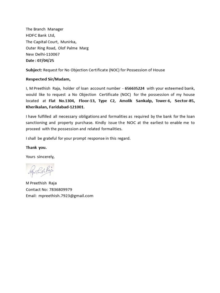 HDFC Bank Letter | PDF