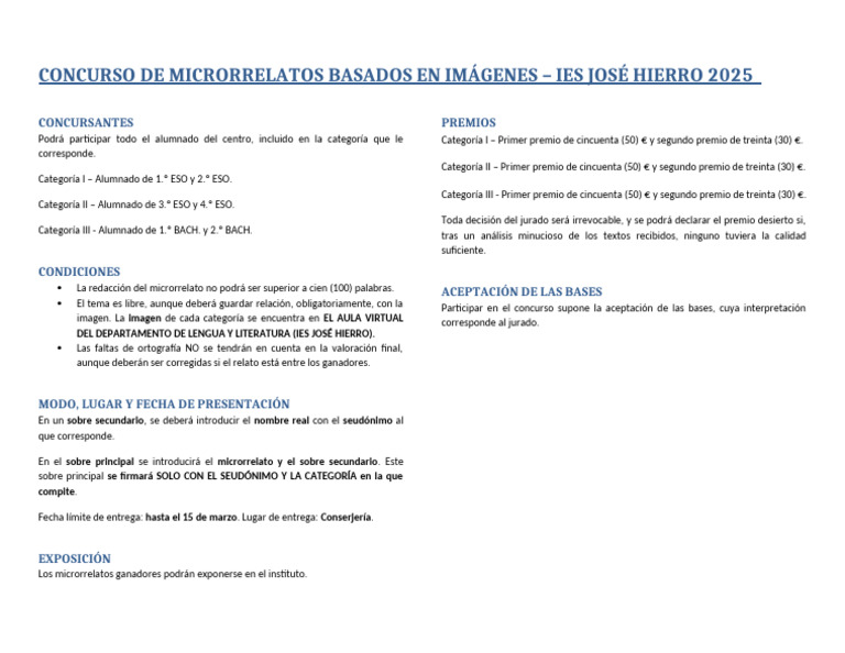 Bases Concurso Microrrelatos 2025 | PDF