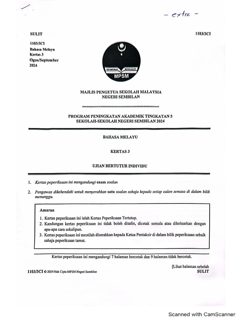 Trial K3 BM SPM 2024 - Negeri Sembilan | PDF
