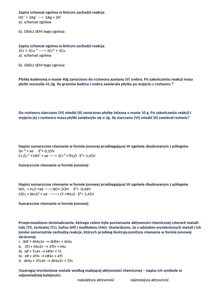 SPR Chemia Utl, Red, Elektroliza Itp | PDF