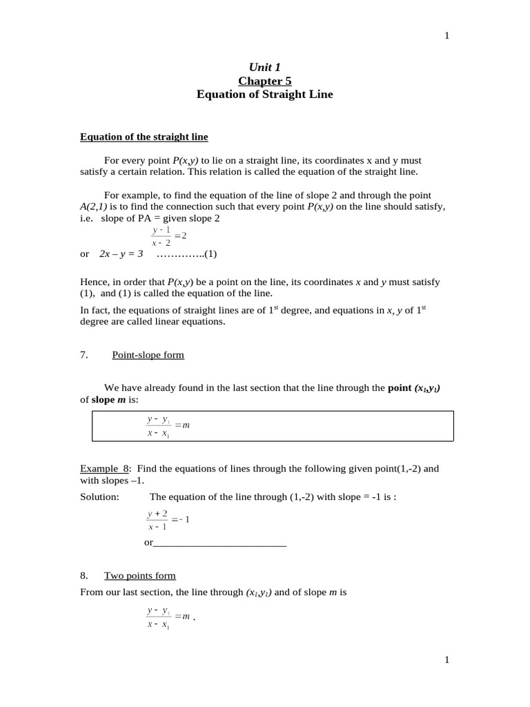 Unit 1 Chapter 5 (Equation of A ST Line) | PDF | Slope | Line (Geometry)