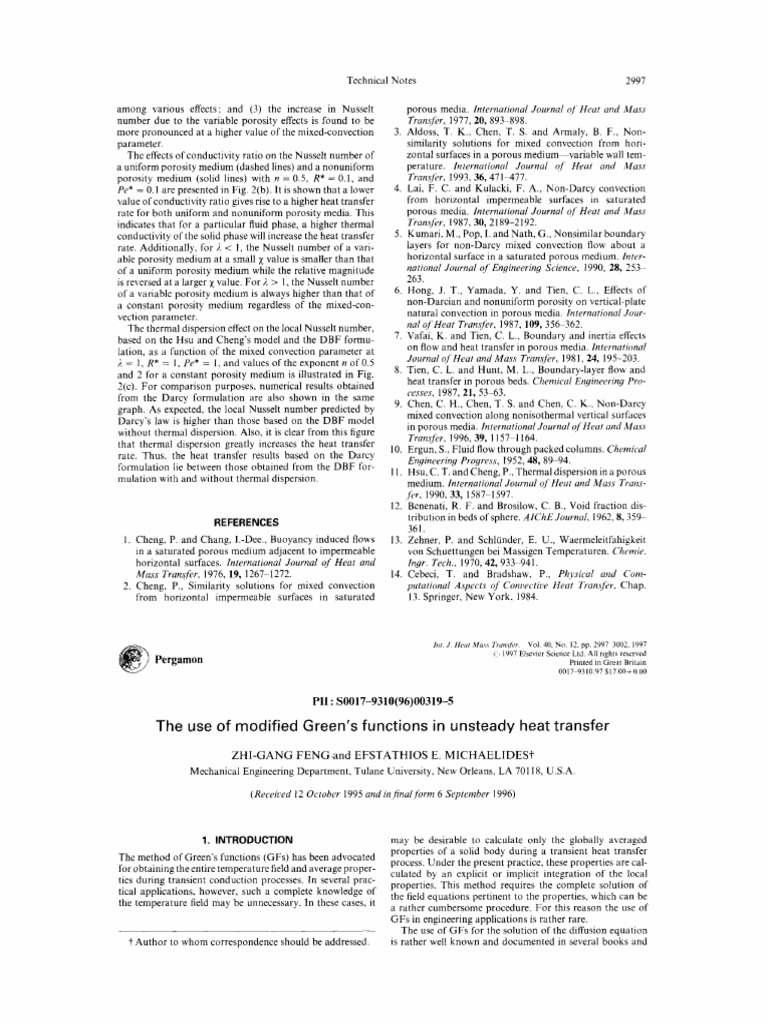The Use of Modified Green's Functions in Unsteady Heat Transfer | PDF | Heat Transfer | Heat