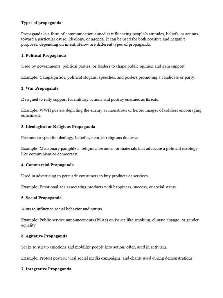 Types of Propaganda Explained | PDF