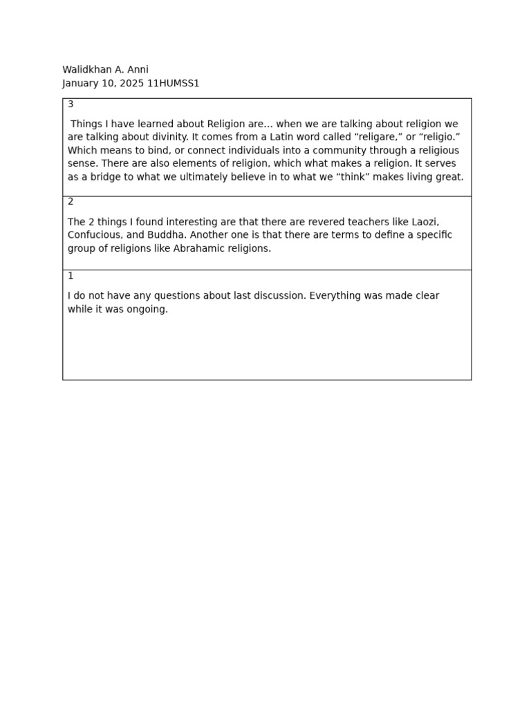3-2-1 Chart Anni 11HUMSS1 | PDF