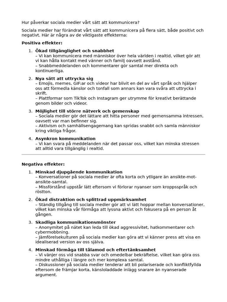 Hur Påverkar Sociala Medier Vårt Sätt Att Kommunicera | PDF