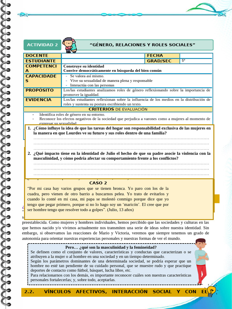 5° DPCC - Actv.02-Uni.6 2024 | PDF | Masculinidad | Feminidad