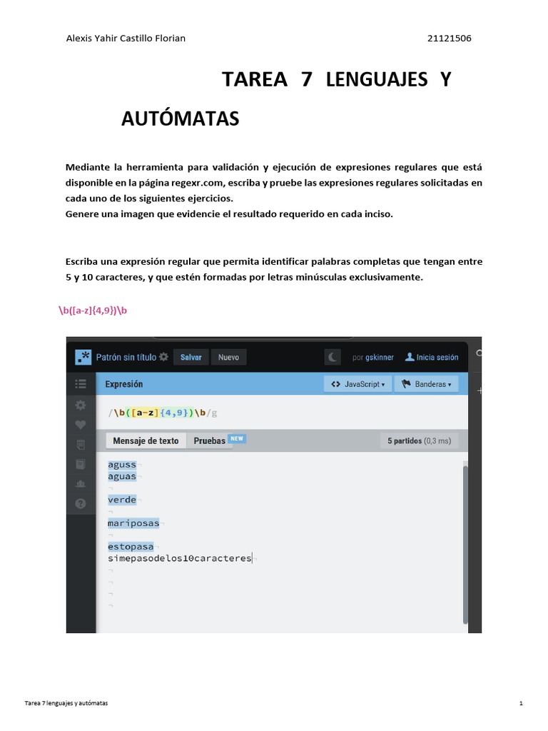 Tarea 7 Alexis Yahir Castillo Florian | PDF | Expresión regular | Informática