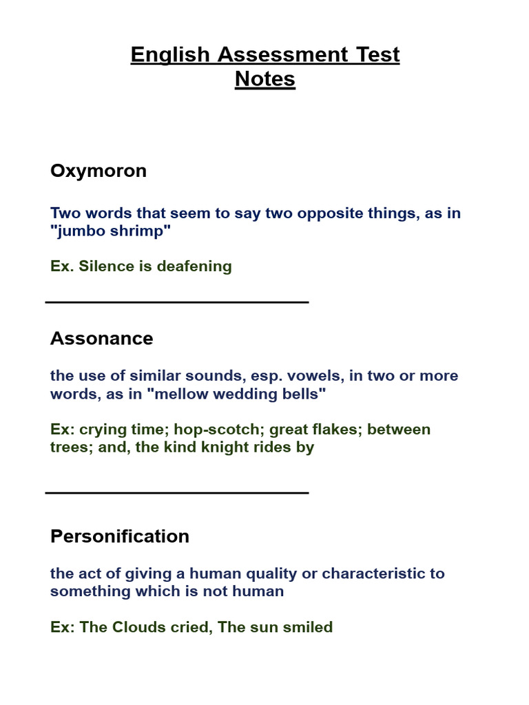 English Assessment Test Notes | PDF | Language Mechanics | Syntax