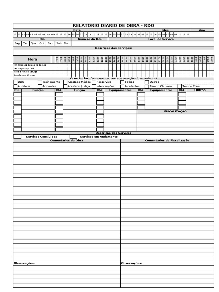 Rdo - Relatório Diário de Obra Rev.01 | PDF