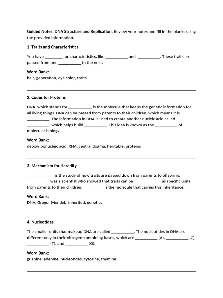 6.1 Guided Notes Fill-In-The-Blank Document | PDF | Dna Replication | Dna