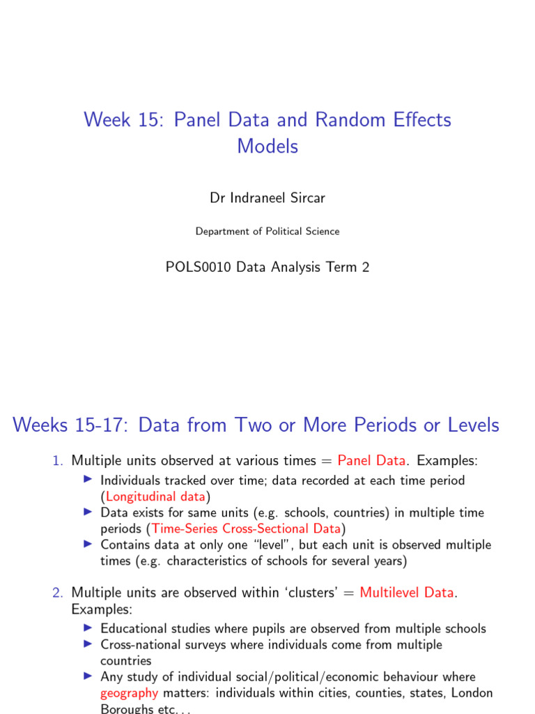 Pols0010t2 Lec5 Handout | PDF | Fixed Effects Model | Errors And Residuals
