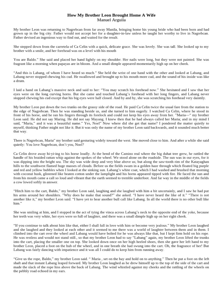 How My Brother Leon Brought Home A Wife | PDF