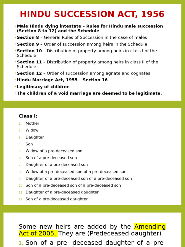 Hindu Succession Act: Class I Heirs Explained | PDF | Inheritance ...