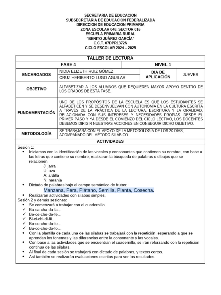 Taller de Lectura y Escritura 2024-2025 | PDF | Escritores | Escritura