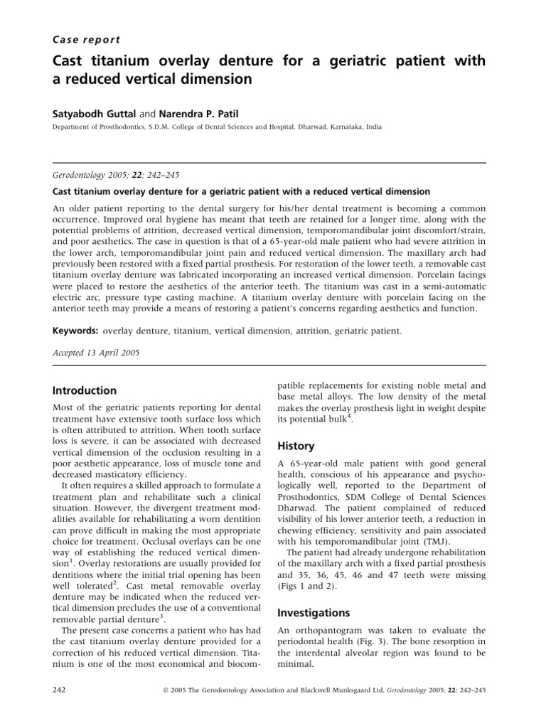 Gerodontology - 2005 - Guttal - Cast Titanium Overlay Denture For A ...