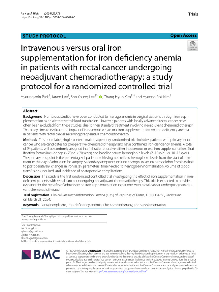 Intravenous Versus Oral Iron Supplementation For Iron Deficiency Anemia ...