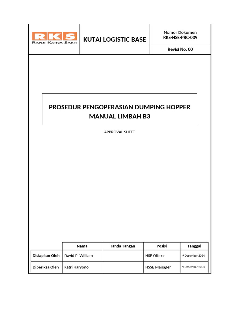 Prosedur Pengoperasian Dumping Hopper B3 | PDF