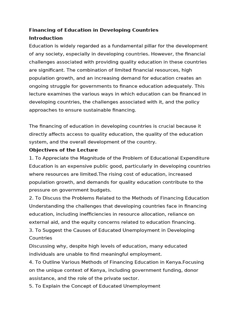 Financing Education in Developing Nations | PDF | Unemployment ...
