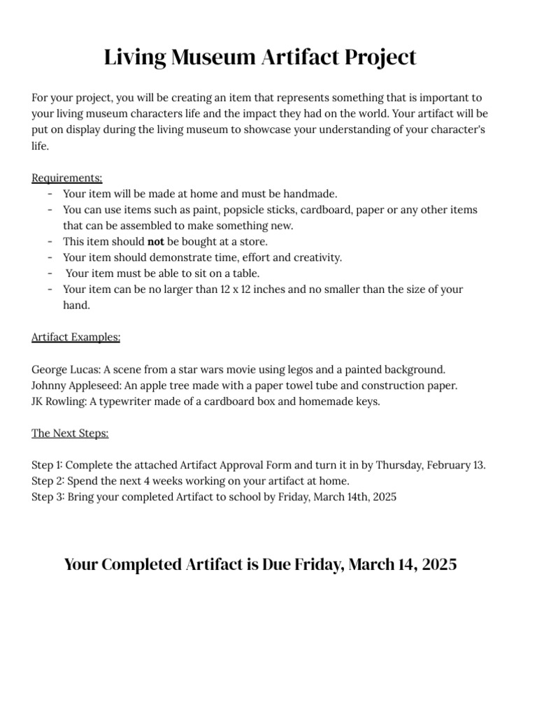 Living Museum Artifact Project Guide | PDF