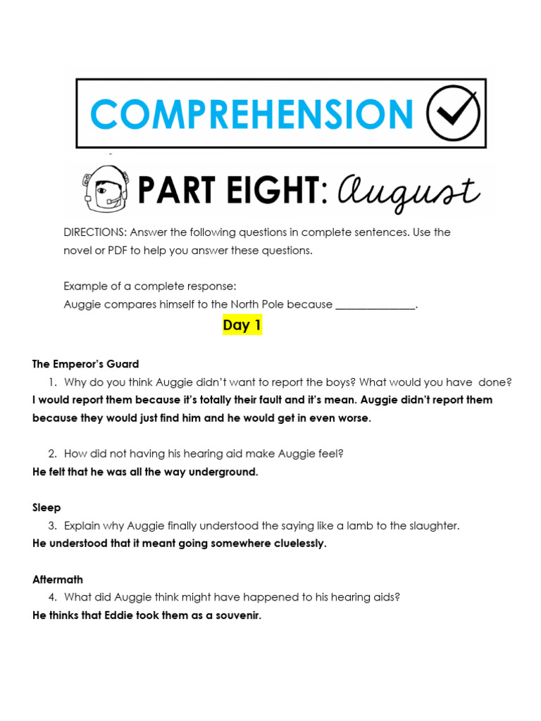Auggie's Journey in Wonder: Part 8 | PDF