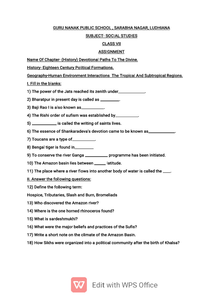 Class Vii Assignment | PDF