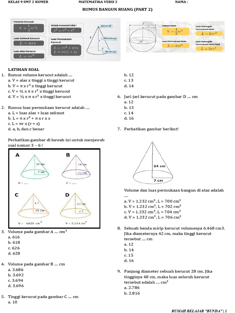 BANGUN KERUCUT DAN BOLA SMP 2 | PDF