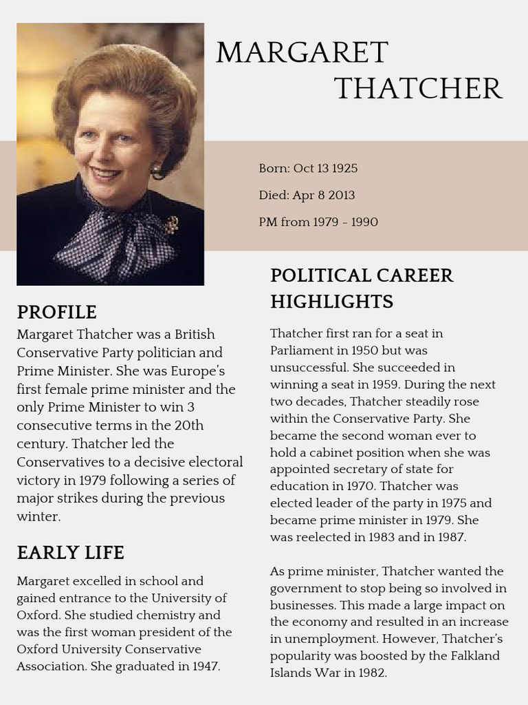 Margaret Thatcher: First Female PM | PDF