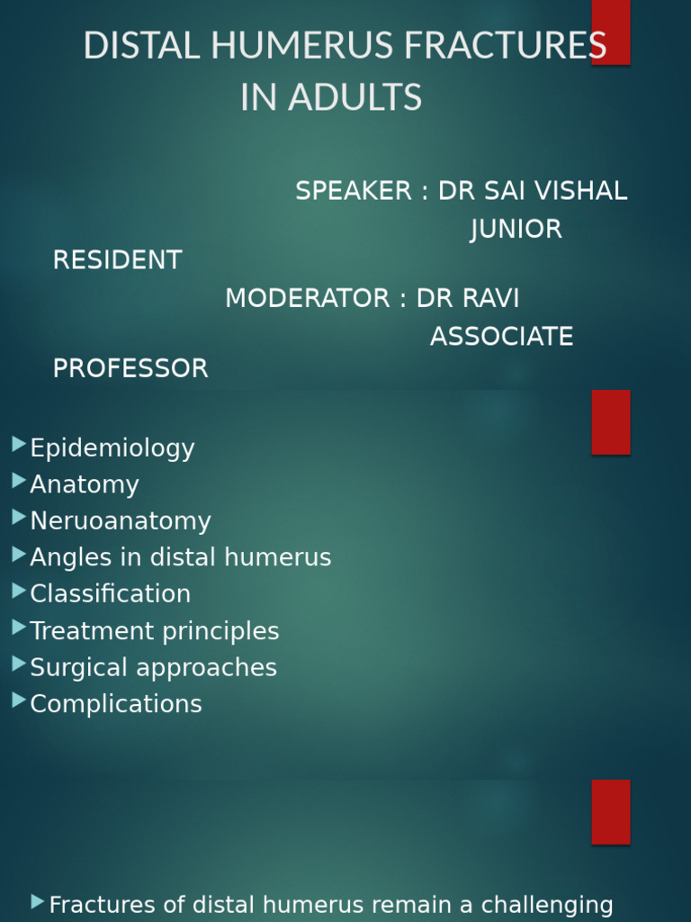 Distal Humerus Fractures Overview | PDF | Elbow | Anatomical Terms Of ...