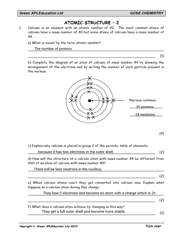 Atomic structure worksheet | PDF | Atoms | Atomic Nucleus