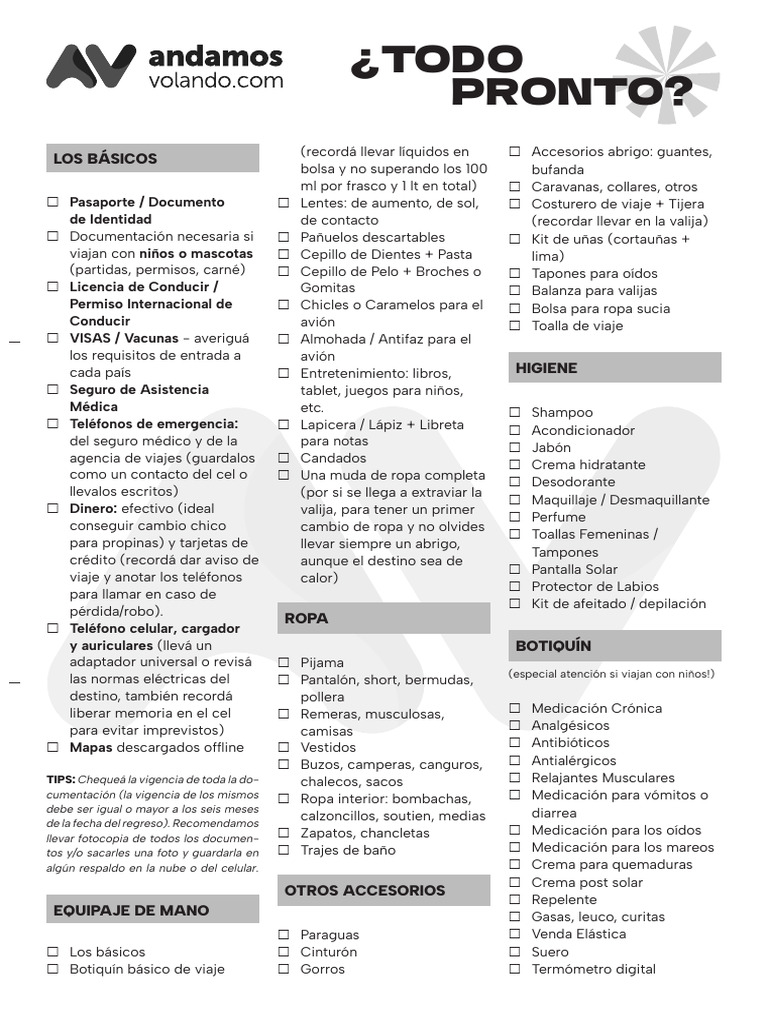 Checklist de Viaje Esencial | PDF