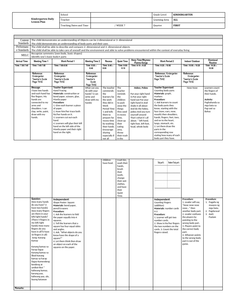 Kinder-New-DLL Week7 - Day2 | PDF | Teachers | Kindergarten