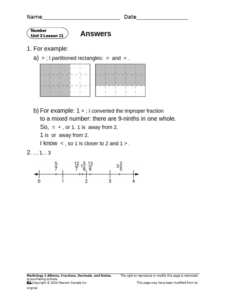 Unit 4 Extra Practice - ANSWER KEY For Comparing and Ordering Fractions ...