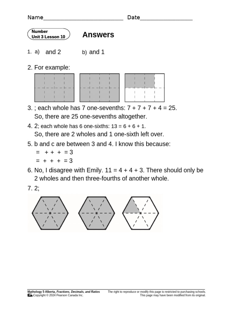 Unit 4 Extra Practice - ANSWER KEY For Exploring Improper Fractions and ...
