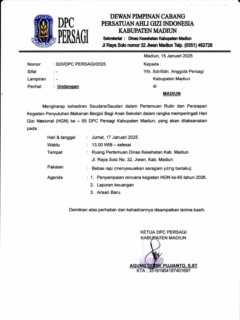 Undangan Rapat HGN tahun 2025 | PDF