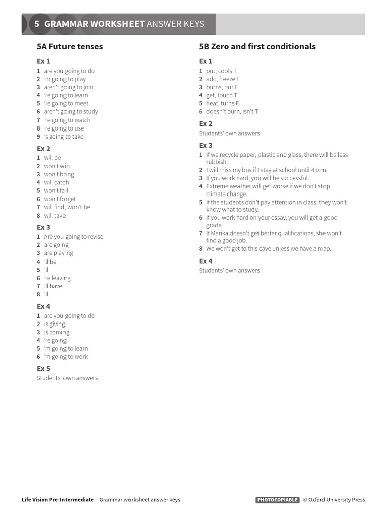 Pre-Intermediate Grammar Answer Keys | PDF | Earth Sciences | Natural ...