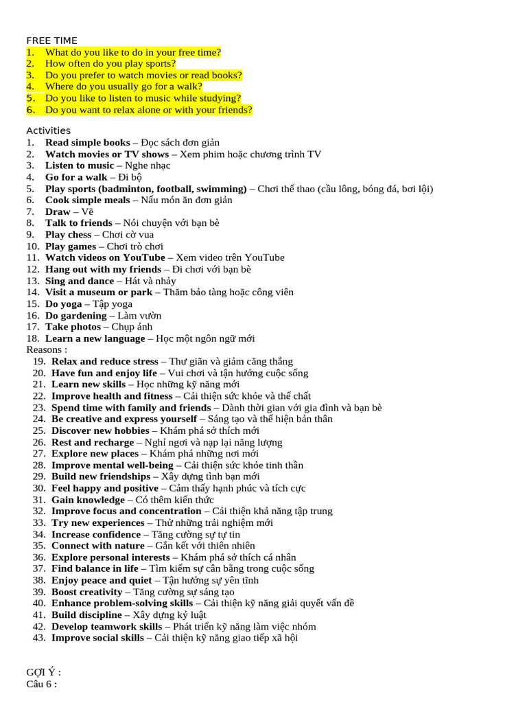 Free Time | PDF