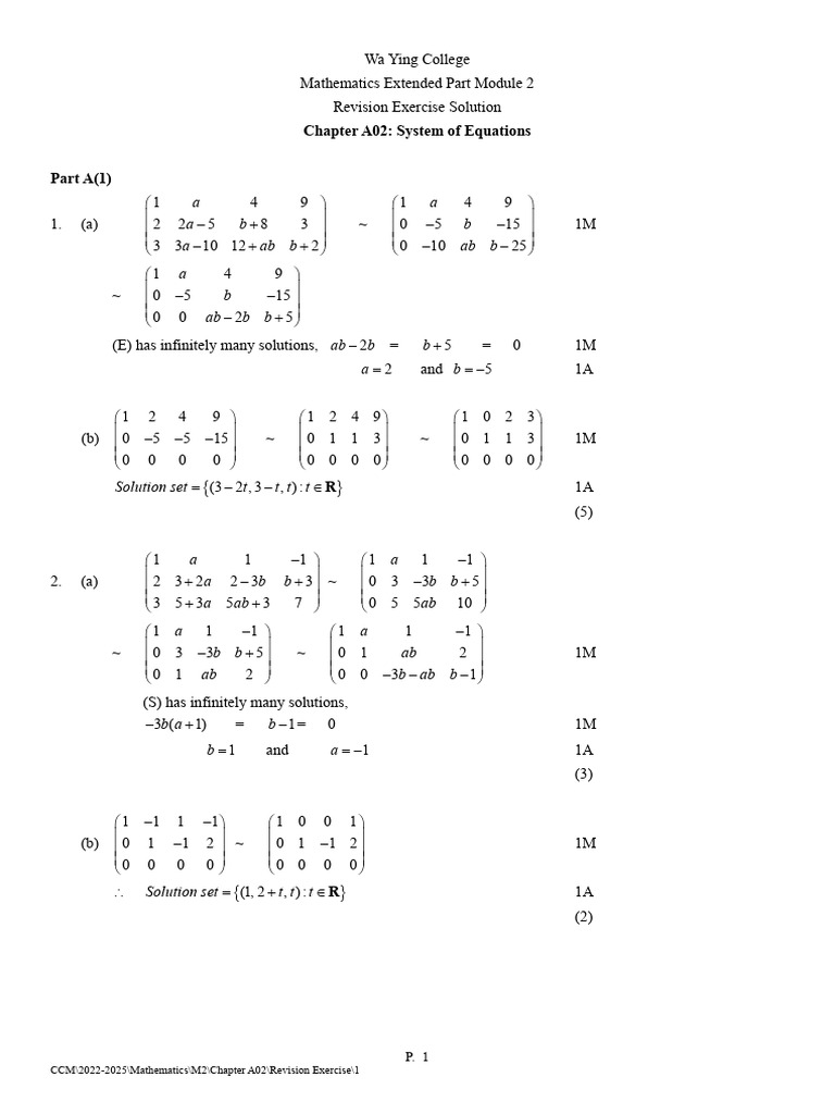 2022-2025 M2 A02 Revision Exercise Solution | PDF | Mathematics | Mathematical Objects