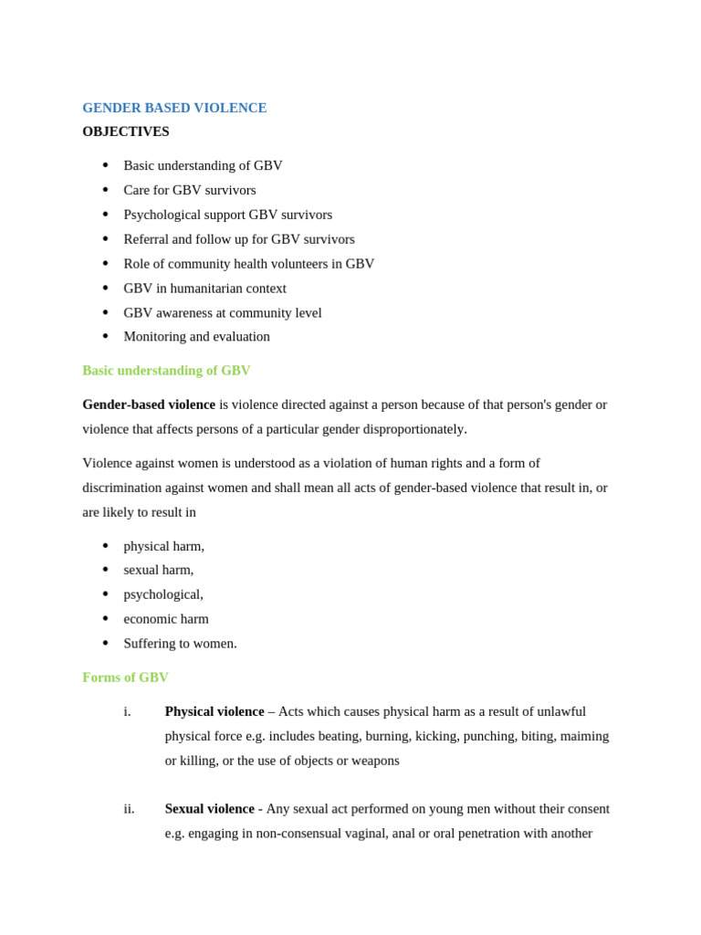 Gender - Gender Based Violence | PDF | Mental Health | Psychological Trauma