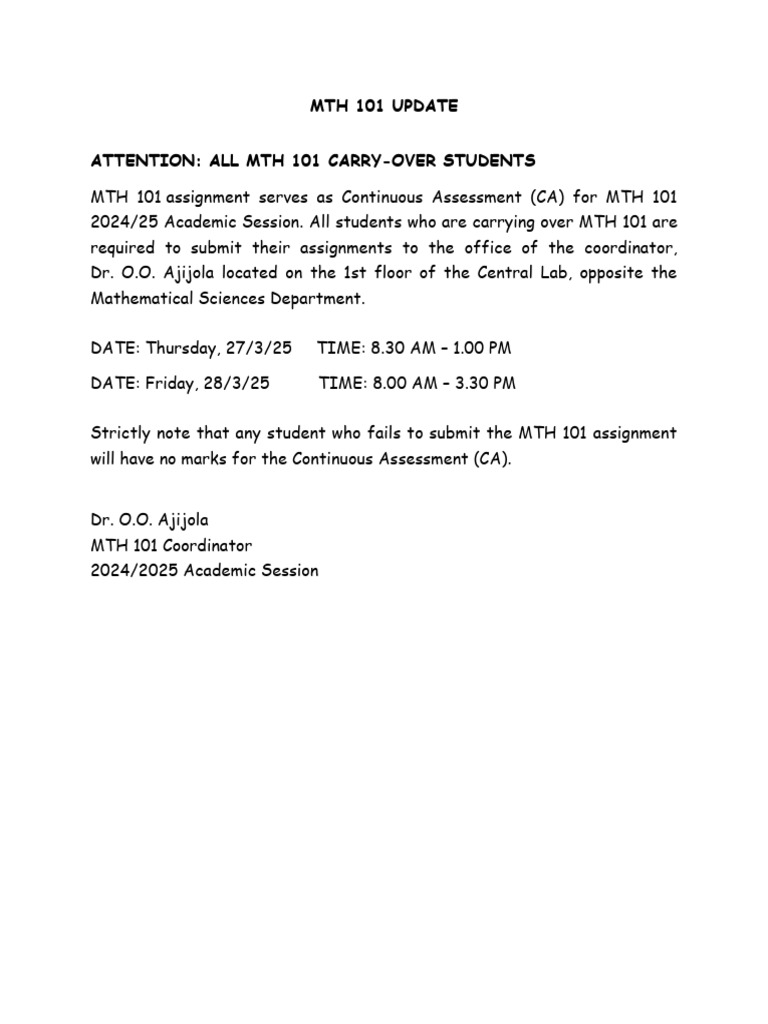 MTH 101 Update 25-03-25 | PDF