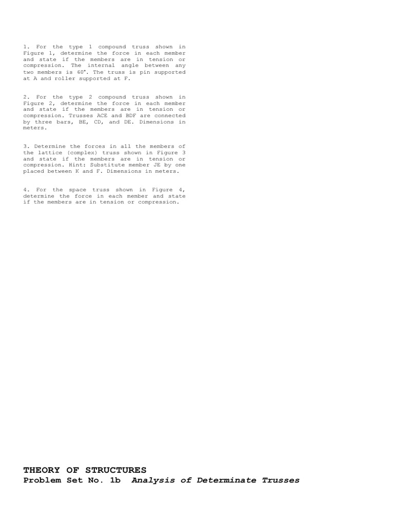 Structural Theory Problem Set No. 1b | PDF | Truss