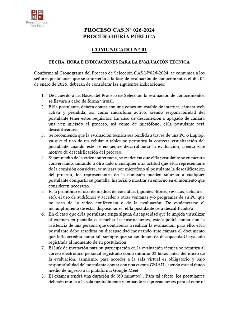 Comunicado - Proceso 26 | PDF
