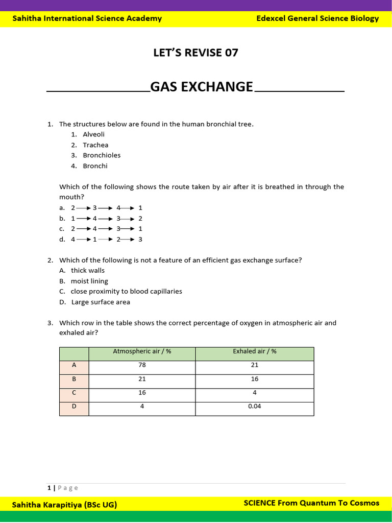 Let_s Revise 07 - Biology - Gas Exchange | PDF | Breathing | Exhalation