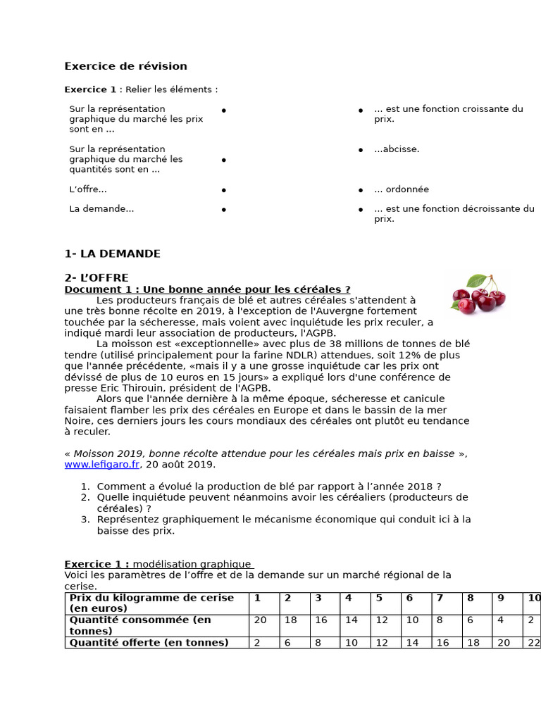 Exercice de révision OFFRE ET DEMANDE | PDF | Offre et demande | Prix