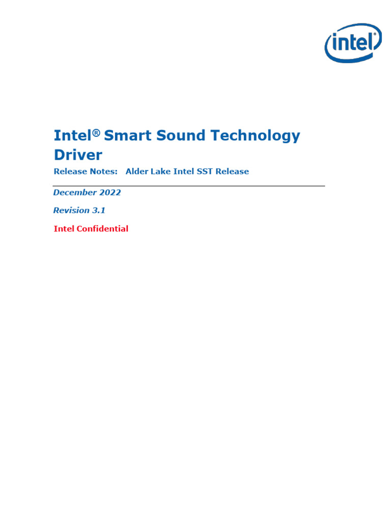 Intel (R) Smart Sound Technology Driver Release Notes Rev3.1 | PDF ...