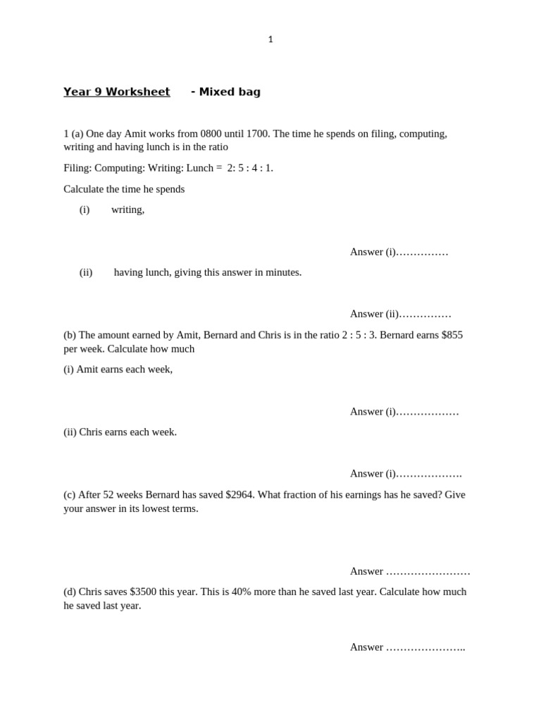 Revision Assignment - Year 9 | PDF | Elementary Mathematics | Mathematics