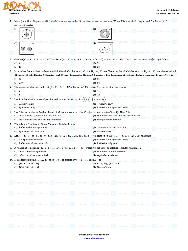 346 Qs - Practice Question Set 1 @IndAlok | PDF | Mathematics