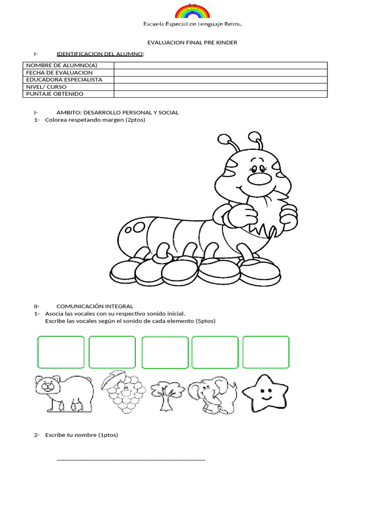 Evaluacion Final Pre Kinder Prueba 2021 | PDF