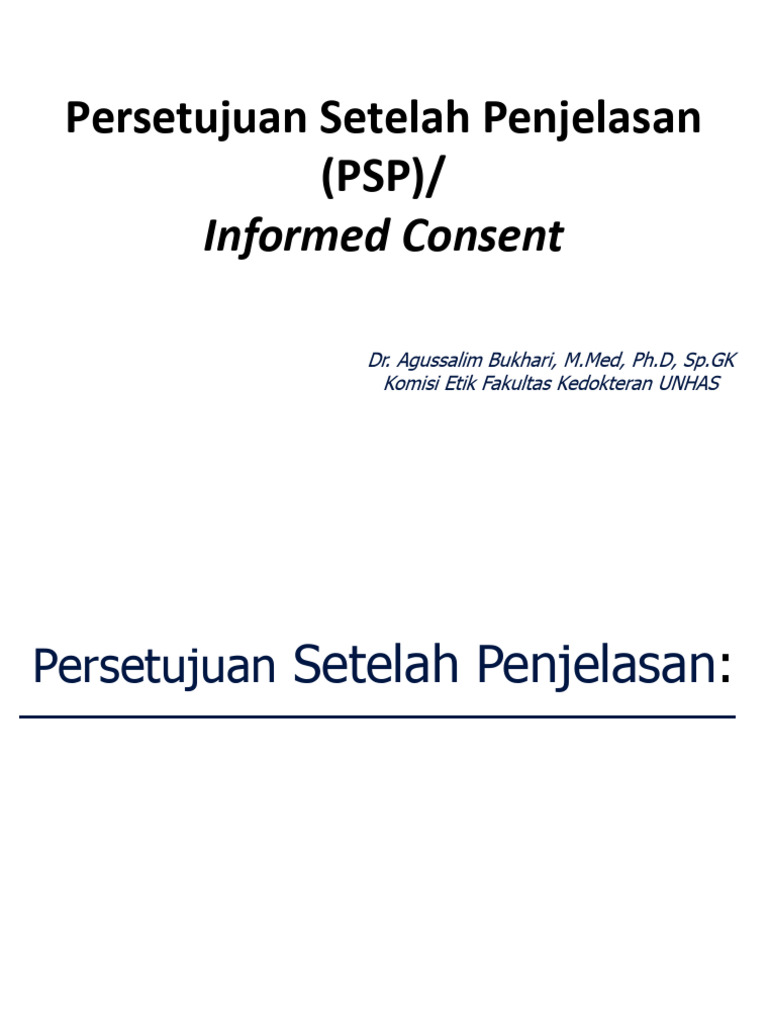 Persetujuan Setelah Penjelasan (PSP) /: Informed Consent | PDF